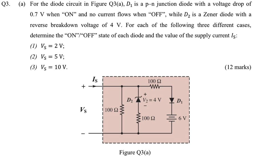 Q3. (a) For the diode circuit in Figure Q3(a), D1 is a p-n junction ...