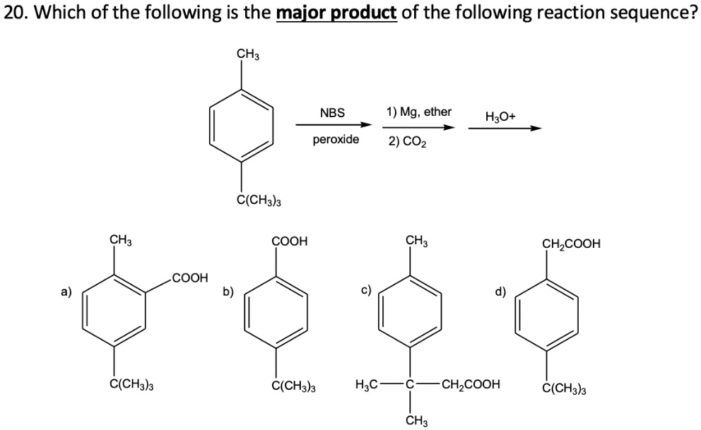 SOLVED: 20. Which of the following is the major product of the following reaction sequence? NBS ...