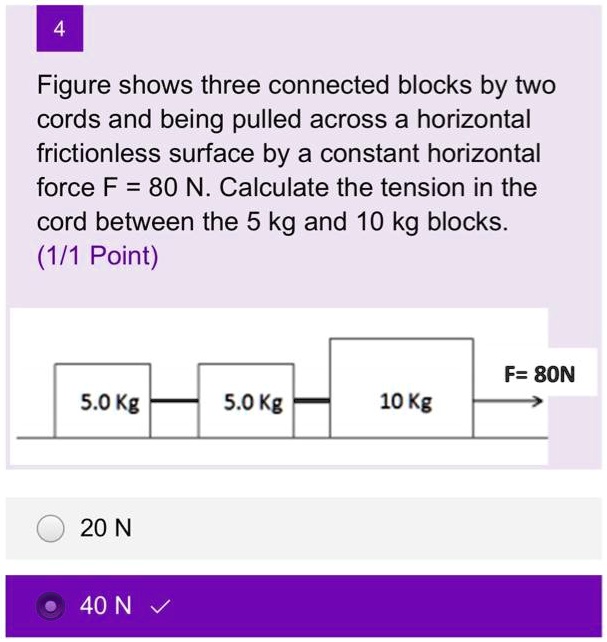 figure shows three connected blocks by two cords and being pulled across a horizontal ...