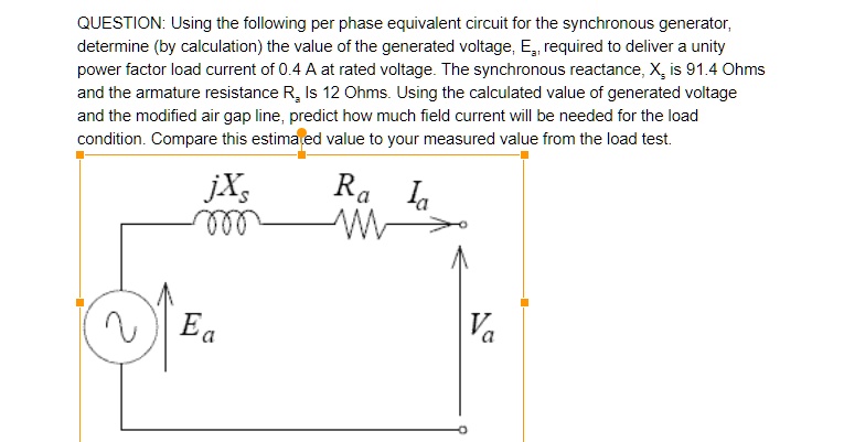 SOLVED: QUESTION: Using the following per phase equivalent circuit for the synchronous generator ...