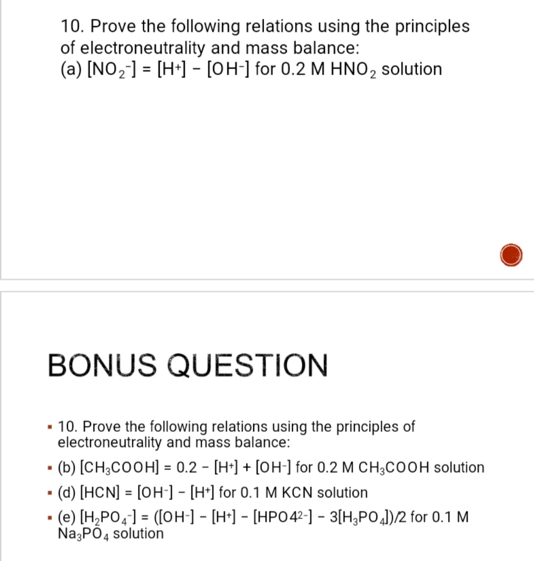 SOLVED: 10. Prove the following relations using the principles of ...