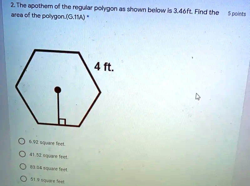 2. The apothem of the regular polygon as shown below is...