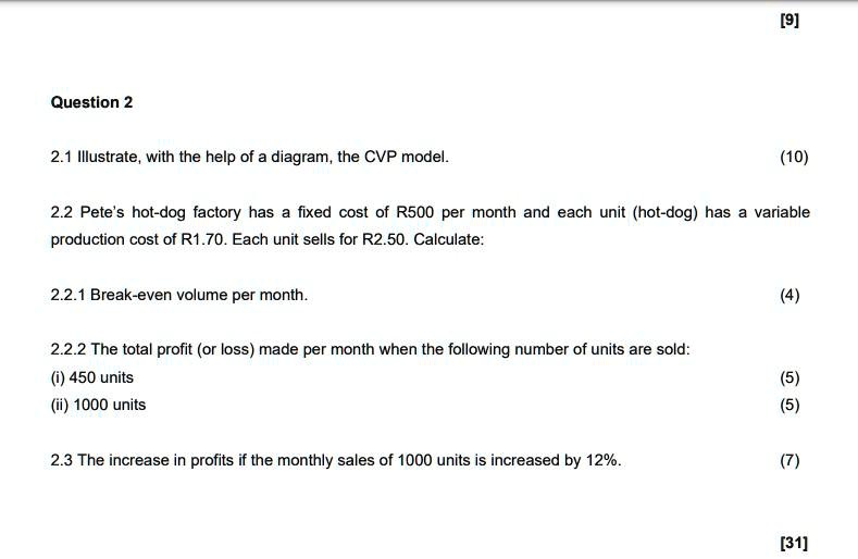 SOLVED: Question 2 2.1 Illustrate, with the help of a diagram, the CVP ...