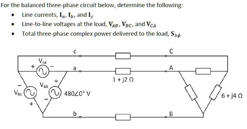 SOLVED: For the balanced three-phase circuit below, determine the following: - Line currents: Ia ...