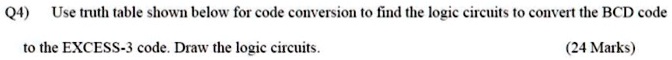 Q4) Use truth table shown below for code conversion to find the logic ...