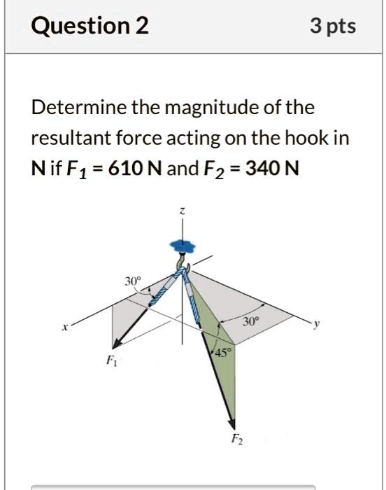 SOLVED: Question 2 3 pts Determine the magnitude of the resultant force ...