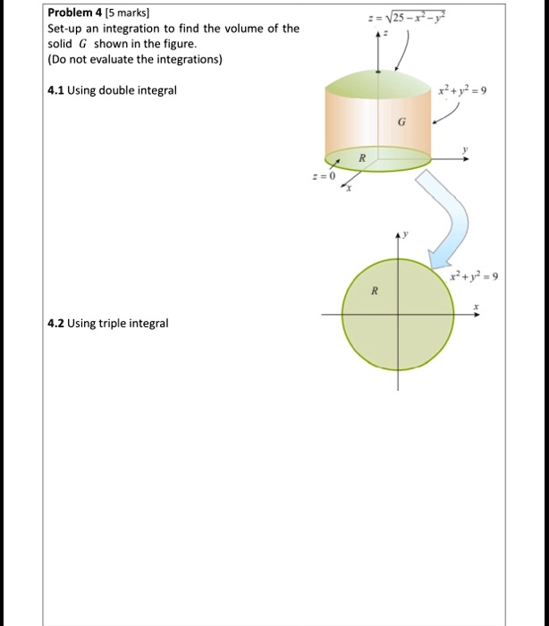 SOLVED: Problem [5 marks]: Set up an integration to find the volume of the solid shown in the ...