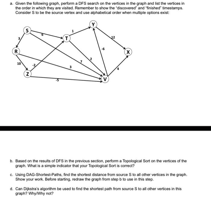 a. Given the following graph, perform a DFS search on the vertices in ...