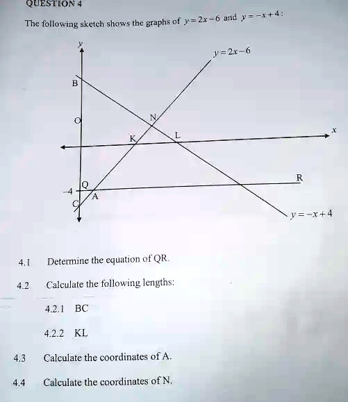 SOLVED: QUESTION 7=-1+4: The following sketch shows the graphs of y= Zx -6 ad 20 - Determine the ...