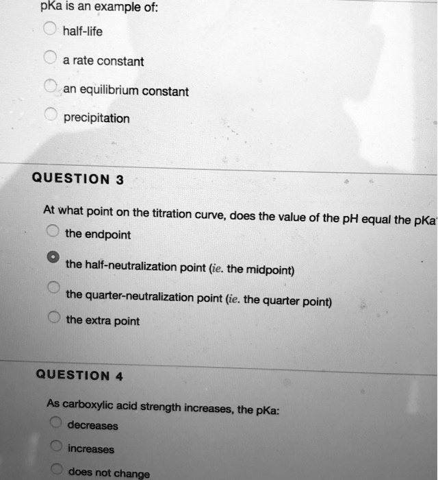 pKa is an example of: half-life a rate constant an equilibrium constant ...