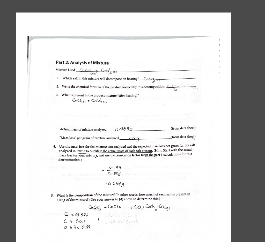 SOLVED: Q5 Part 2: Analysis of Mixture Question 6) Which salt in this ...