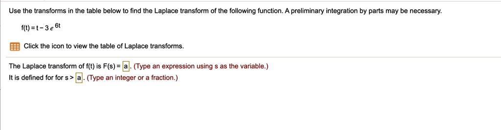 SOLVED: Use the transforms in the table below to find the Laplace ...