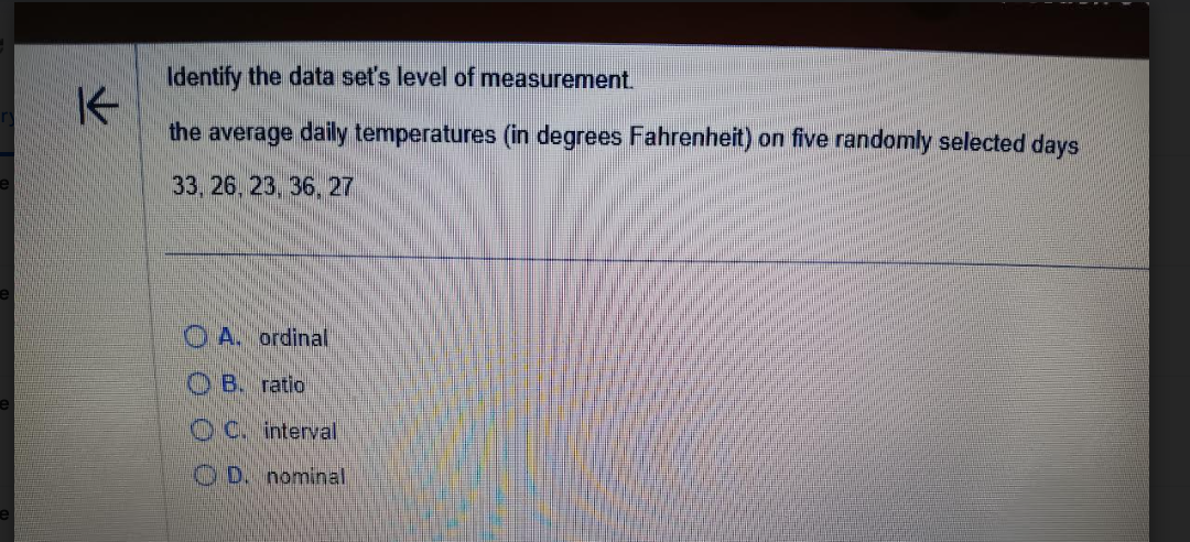 SOLVED: Identify the data set's level of measurement. the average daily ...