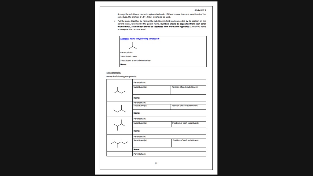 Study Unit 6 Arrange the substituent names in alphabetical order. If ...