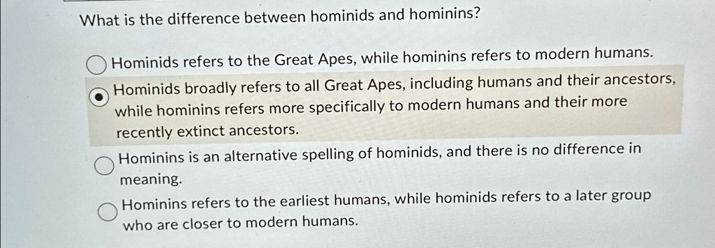 What is the difference between hominids and hominins? Hominids refers ...