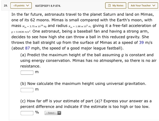 SOLVED: In the far future, astronauts travel to the planet Saturn and ...