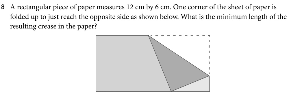 8 rectangular piece of paper measures 12 cm by 6 cm one corner of the ...