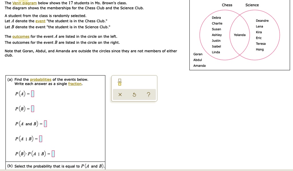 SOLVED: Stats and Probability The Venn diagram below shows the 17 ...