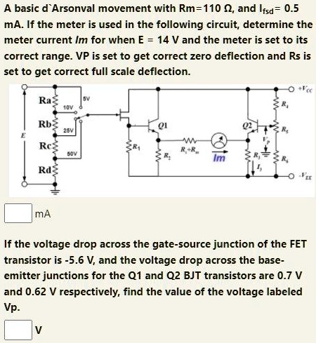 A basic d'Arsonval movement with Rm = 110 Ω, and Ifsd = 0.5 mA. If the ...