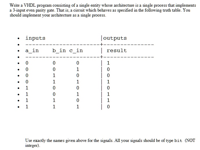 Solved Write A Vhdl Program Consisting Of A Single Entity Whose Architecture Is A Single