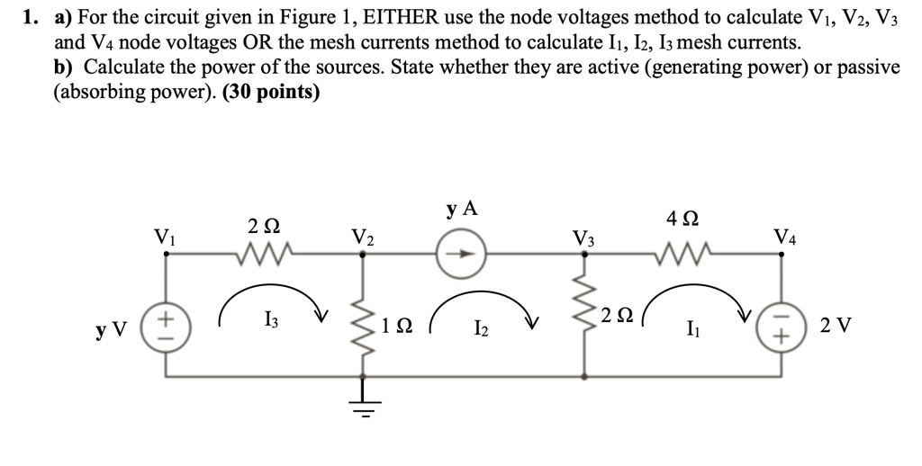 Text: y=3 Use node voltage or mesh current method 1. a) For the circuit ...
