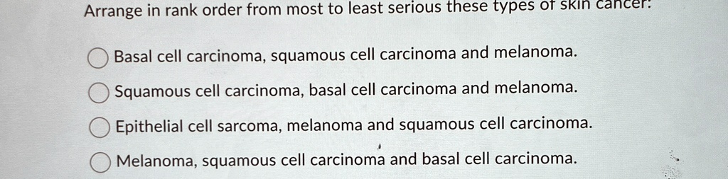 arrange in rank order from most to least serious these types of skin ...