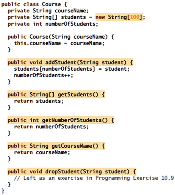 SOLVED: Rewrite the Course class in Listing 10.6. Use an ArrayList to ...