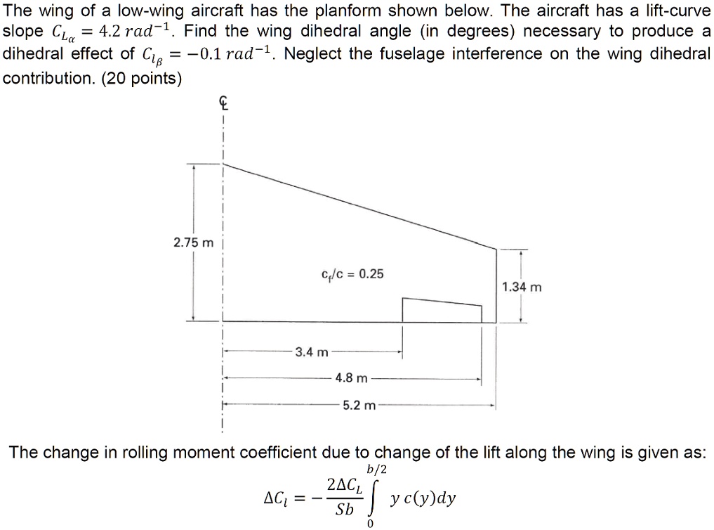SOLVED: The wing of a low-wing aircraft has the planform shown below ...