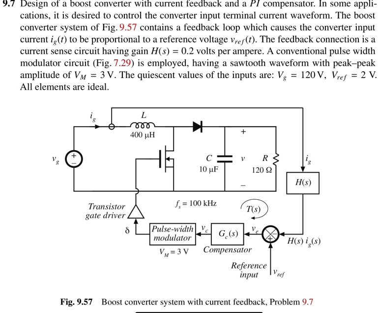 9.7 Design of a boost converter with current feedback and a PI ...