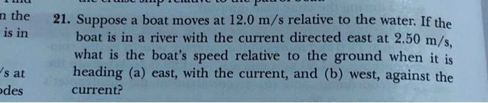 Solved The Is In 21 Suppose A Boat Moves At 12 0 M S Relative To The
