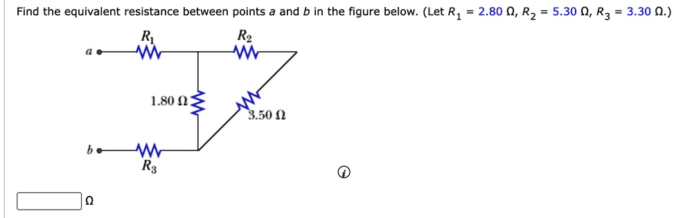 Find the equivalent resistance between points a and b in the figure below. (Let R1 = 2.80 Ω, R2 ...