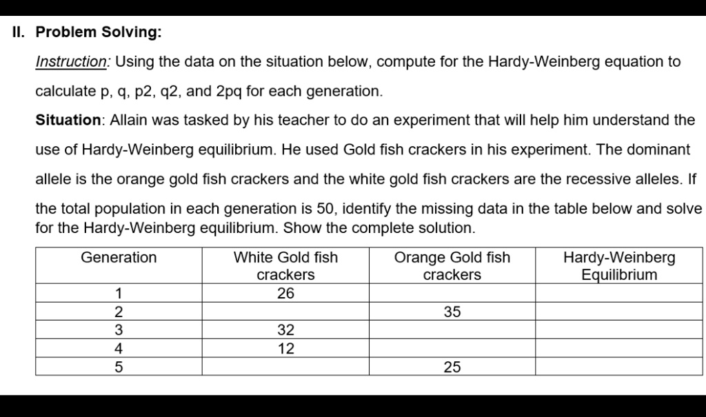 II. Problem Solving: Instruction: Using the data on the situation below, compute for the Hardy ...