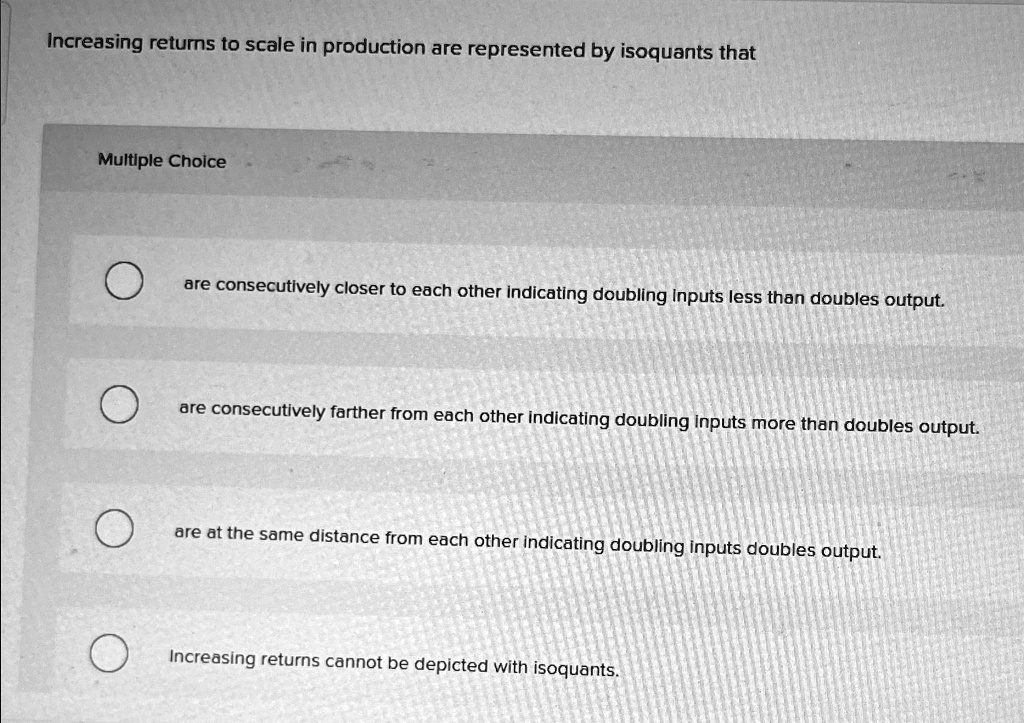 Increasing returns to scale in production are represented by isoquants ...