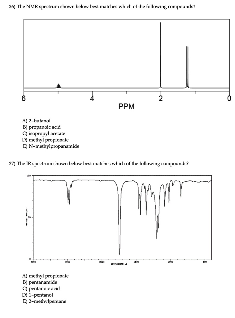 SOLVED: 26) The NMR spectrum shown below best matches which of the ...