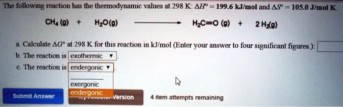 Solved The Following Reaction Has The Thermodynamic Values At 298 K Î