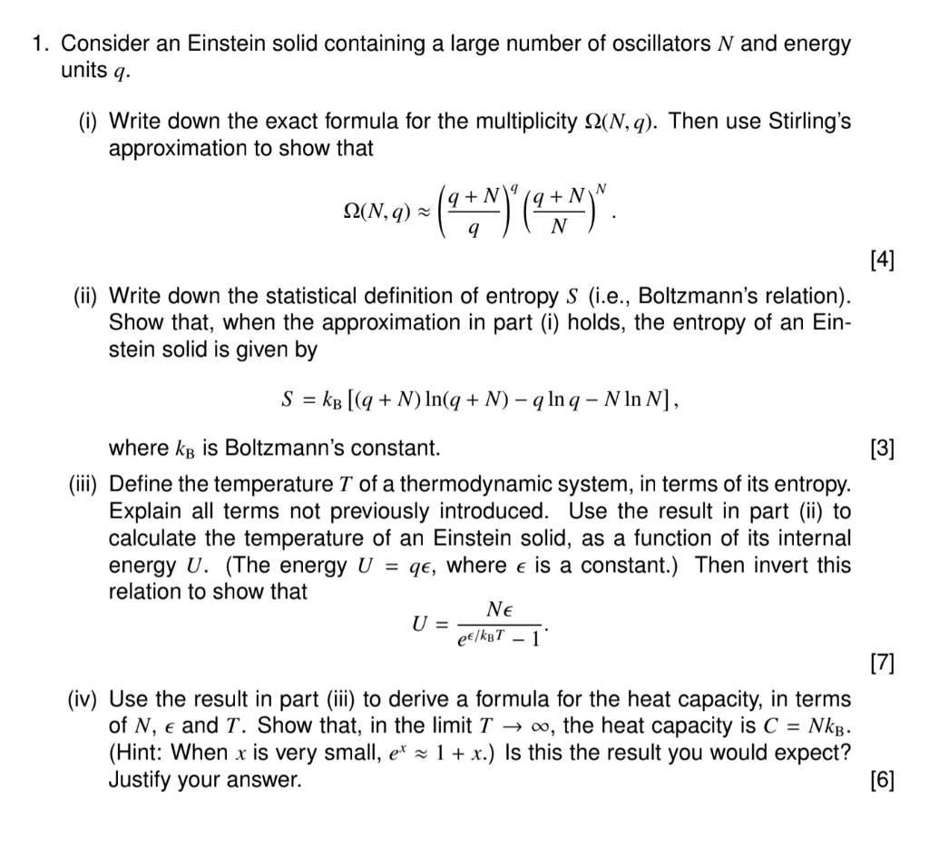 1. Consider an Einstein solid containing a large number of oscillators ...