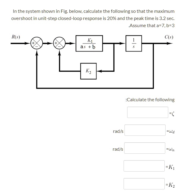 In the system shown in Fig. below, calculate the following so that the ...
