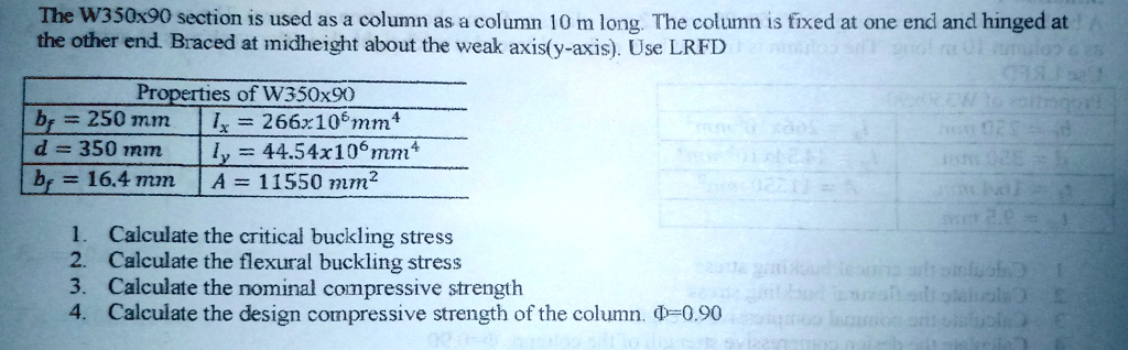 The W350x90 Section The W3sox90 Section Is Used As Column As A Column 10 M Long The Columnn Is