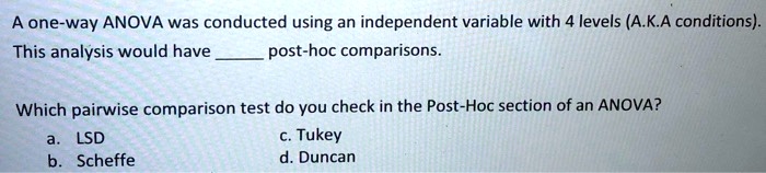 SOLVED: A one-way ANOVA was conducted using an independent variable ...