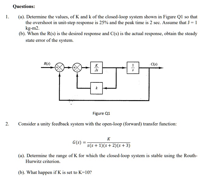 questions 1 a determine the values of k and k of the closed loop system shown in figure q1 so ...