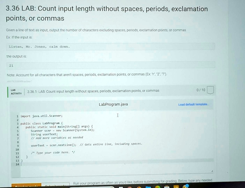 Solved Corrections Texts 336 Lab Count Input Length Without Spaces Periods Exclamation 3562