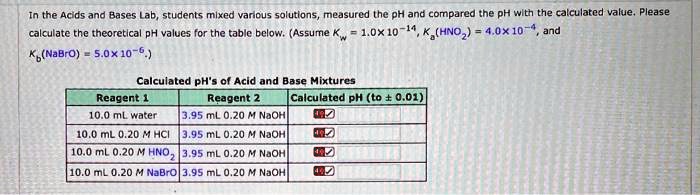 SOLVED:the Acids and Bases calculate the theoretlca Kb(NaBro) 5.0x10 ...