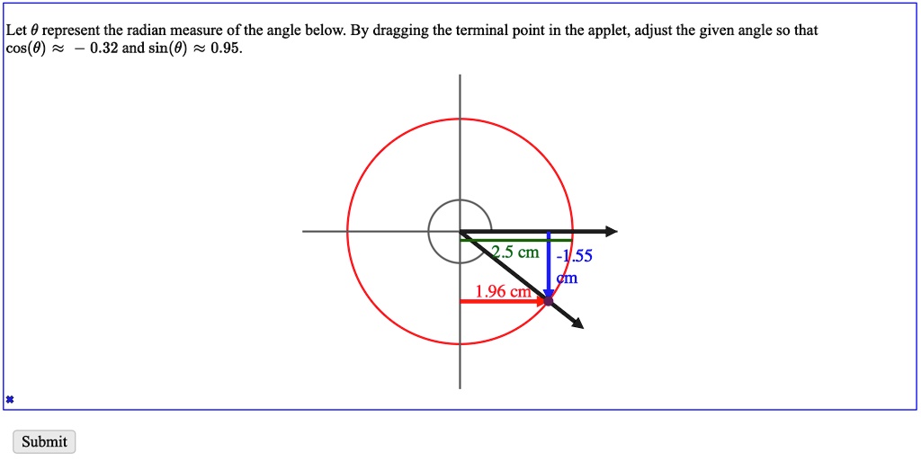 let 0 represent the radian measure of the angle below by dragging the terminal point in the ...