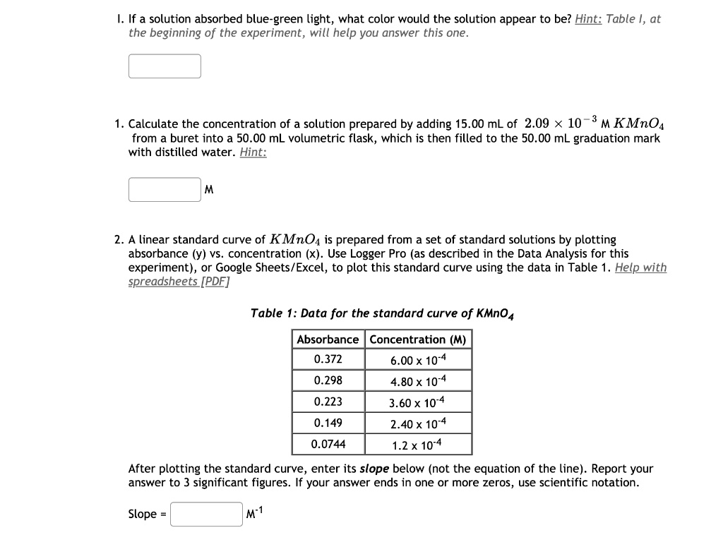 SOLVED: I. If a solution absorbed blue-green light; what color would the solution appear to be ...