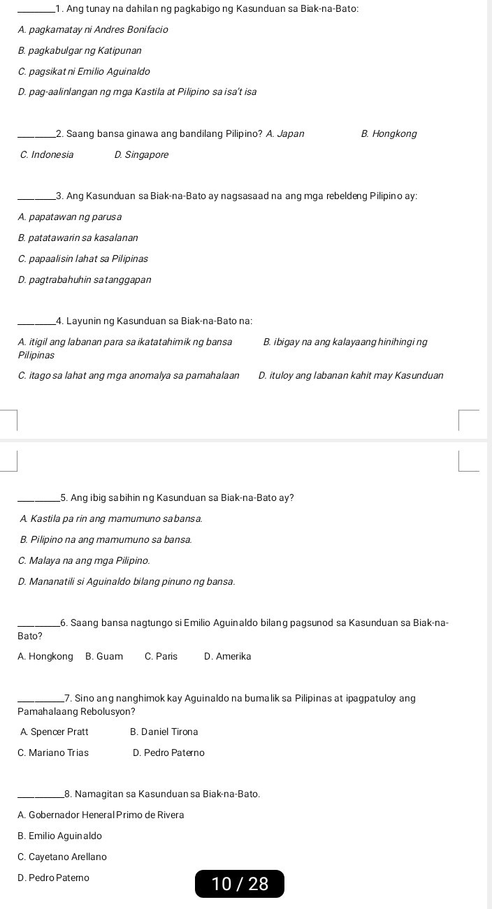1. Ang tunay na dahilan ng pagkabigo ng Kasunduan sa Biak-na-Bato: A ...