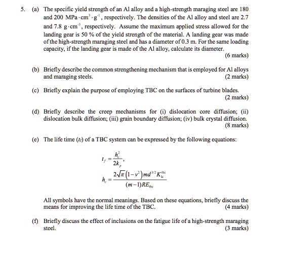 SOLVED: (a) The specific yield strength of an Al alloy and a high ...
