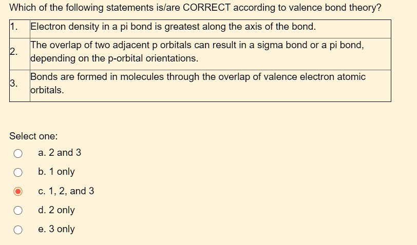 SOLVED: Which of the following statements islare CORRECT according to valence bond theory ...