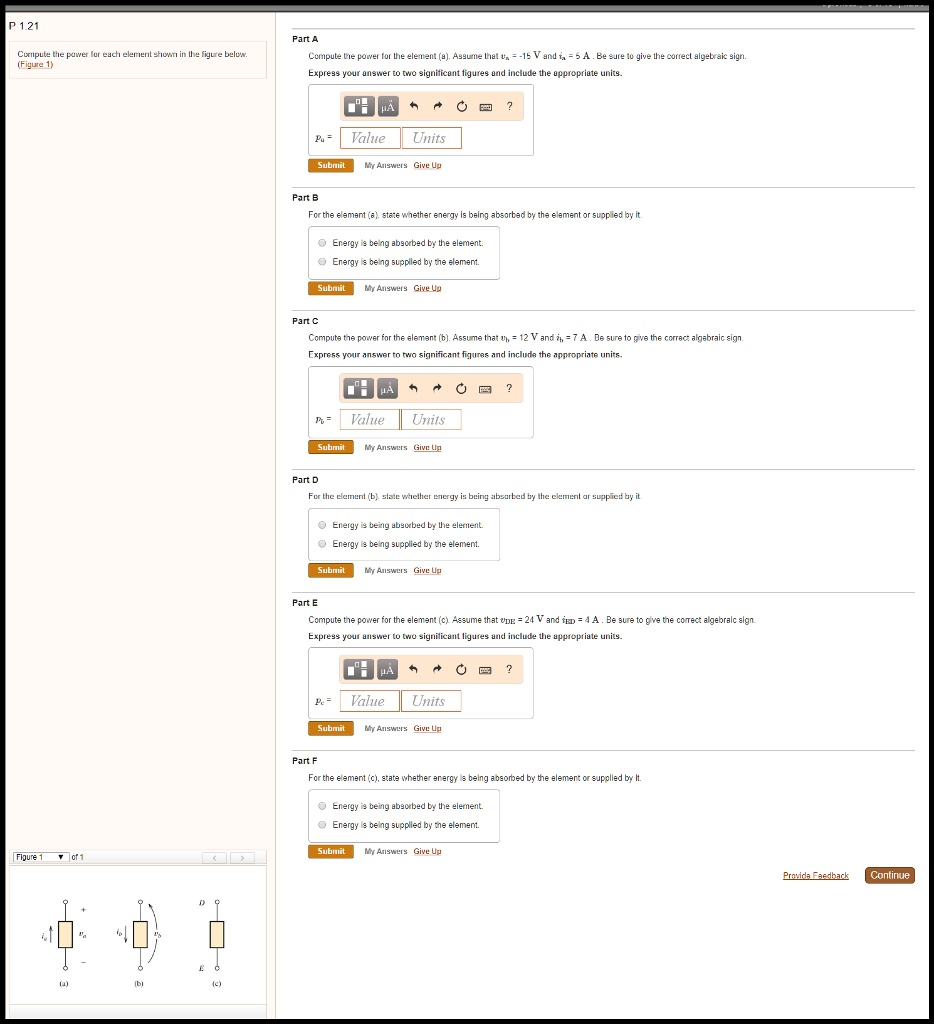 SOLVED: P 1.21 Part A Compute the power for the element (a). Assume that = -15 V and = 5 A . Be ...