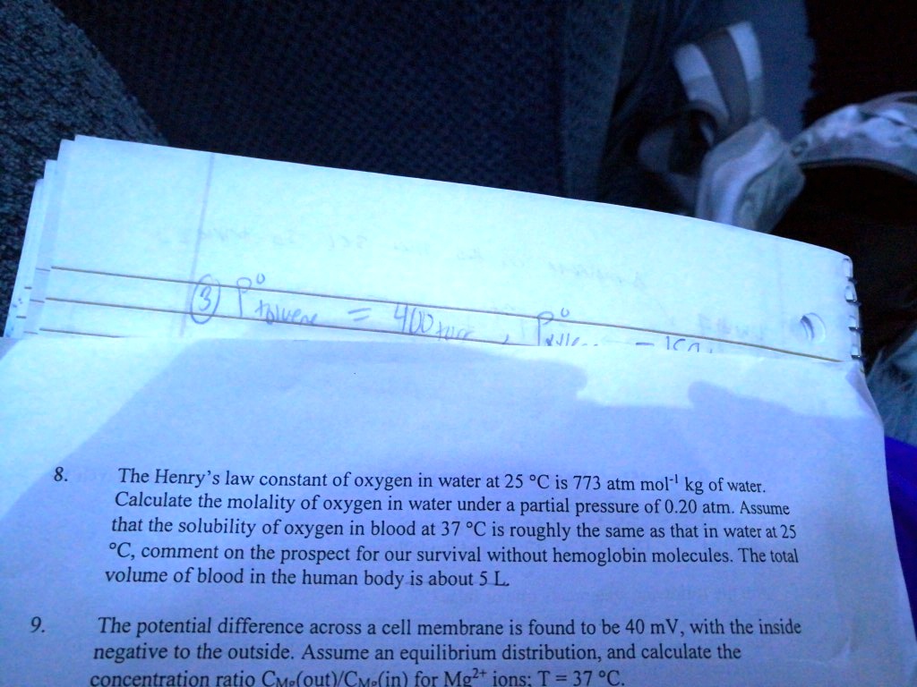 8. The Henry's law constant of oxygen in water at 25 °C is 773 atm mol ...