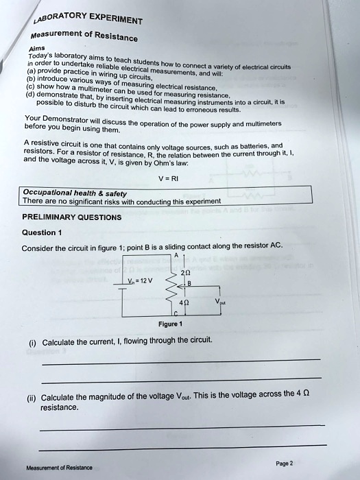 LABORATORY EXPERIMENT Measurement of Resistance Aims Today's laboratory aims to teach students ...
